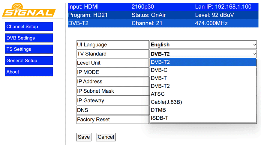 SIGNAL-4K HDMI modulator - DVB-T2/T/C in 4K UHD 2160p resolution